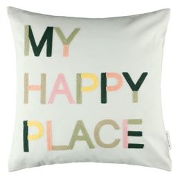 Kissenbezug Tom Tailor HOME "Happy", sanftes wei&szlig;, B:45cm H:1cm L:45cm, Polyester, Baumwolle, Polyester, Kissenbez&uuml;ge, Kissenbezug, mit aufgesticktem Schriftzug