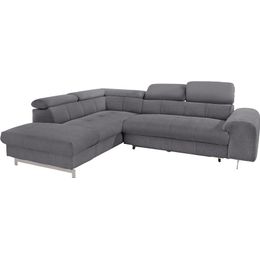 Ecksofa COTTA "Chef L-Form", stone, B:262cm H:72cm T:206cm, Chenille (90% Polyester, 10% Polyamid);Struktur (100% Polyester), Sofas, Ecksofa, mit Kopfteilverstellung, wahlweise mit Bettfunktion & Bettkasten