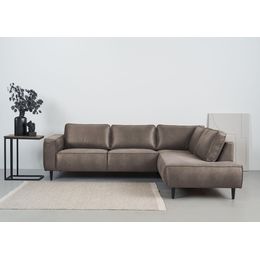 Ecksofa Home Affaire "Fumone, Lederoptik oder Soft-Touch Chenille", grau (taupe), B:260cm H:83cm T:200cm, 35% Lederfasern; 65%Polyester, Sofas, Ecksofa, Breite 260, mit schwarzen Massivholzf&uuml;&szlig;en