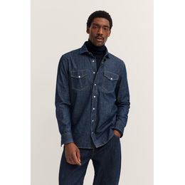 Jeanshemd Bugatti "Druckkn&ouml;pfe", Herren, Gr. XXL, Normalgr&ouml;&szlig;en, blau (390, marine), 100% Baumwolle, unifarben, normal, 1-Knopf-Manschette, Hemden Jeanshemd, im Modern Fit mit Kent-Kragen und aus Baumwolle