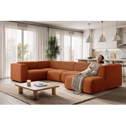Wohnlandschaft OTTO HOME "Merid U-Form, B: 367 cm", braun (messing), B:367cm H:70cm T:206cm, Struktur fein (100% Polyester);Samtoptik (100% Polyester);Samtcord (92% Polyester, 8% Polyamid), Sofas, Wohnlandschaft, jederzeit durch Module erweiterbar