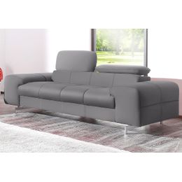 2-Sitzer COTTA "Chef", grau, B:196cm H:72cm T:105cm, Softlux-Kunstleder;NaturLeder (echtes Rindsleder);Luxus-Microfaser (100% Polyester), Sofas, Big-Sofa mit Kopfteilverstellung, edle Metallkufen