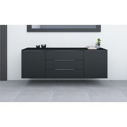 borchardt M&ouml;bel Sideboard BORCHARDT M&Ouml;BEL "Tom, Kommode Breite 166cm, h&auml;ngend oder stehend mit Metallgriffen", schwarz (schwarz matt pe), B:166cm H:53cm T:35cm, Spanplatte, Sideboards, Sideboard, 2 T&uuml;ren 3 Schubk&auml;sten, verstellbare Einlegeb&ouml;den