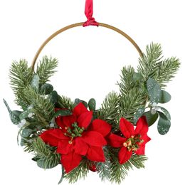 Kunstkranz Creativ green "Weihnachtsstern-Kranz", rot, &Oslash;:26cm, Kunststoff, Kunstpflanzen, mit Metallring