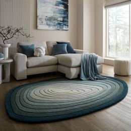 Teppich FLAIR RUGS "PUDDLE OMBRE WOOL", blau, B:200cm H:11mm L:290cm, Wolle, Teppiche, Teppich, Wollteppich in Pf&uuml;tzenform