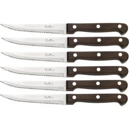 Pinti Inox Steakmesser PINTINOX "P.Wood", braun (edelstahlfarben, dunkelbraun), 6 Stk., Holzwerkstoff, Essmesser, aus rostfreiem Stahl, Griff aus Pakkaholz, Klinge 11,1 cm