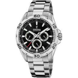 Multifunktionsuhr Festina, silber (silberfarben, schwarz, silberfarben), Armbanduhren, Herren, Armbanduhr, Quarzuhr, Herrenuhr, Edelstahlarmband,bis 10bar wasserd.
