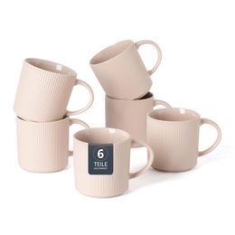 Becher OTTO HOME "Kaffeebecher Ylvii, 6er Set", reactive pink, H:9,8cm &Oslash;:9,4cm, Steinzeug, Trinkgef&auml;&szlig;e, Becher, Riffeloptik, sp&uuml;lmaschinenfest und mikrowellengeeignet, 460 ml