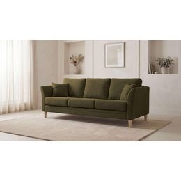 3-Sitzer Home Affaire "Arellano, Breite 217 cm", olive, B:217cm H:87cm T:86cm, Sofas, klassisches Design, 2 Zierkissen inklusive, Webstoff fein, Chenille