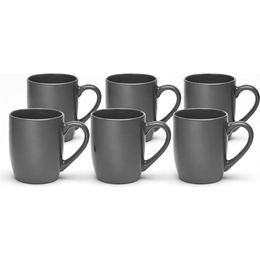 Becher Van Well "Kaffeebecher 350 ml Malm&ouml;, 6 St&uuml;ck", anthrazit, B:12cm H:10,4cm &Oslash;:8,3cm, Steingut, Trinkgef&auml;&szlig;e, Becher, sp&uuml;lmaschinen- und mikrowellengeeignet