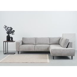 Ecksofa Home Affaire "Fumone, Lederoptik oder Soft-Touch Chenille", grau (dolphin), B:260cm H:83cm T:200cm, 90% PES; 10% NY, Sofas, Ecksofa, Breite 260, mit schwarzen Massivholzf&uuml;&szlig;en