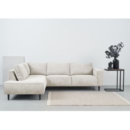 Ecksofa Home Affaire "Fumone, Lederoptik oder Soft-Touch Chenille", beige (natural), B:260cm H:83cm T:200cm, 90% PES; 10% NY, Sofas, Ecksofa, Breite 260, mit schwarzen Massivholzf&uuml;&szlig;en
