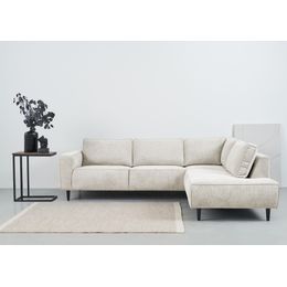 Ecksofa Home Affaire "Fumone, Lederoptik oder Soft-Touch Chenille", beige (natural), B:260cm H:83cm T:200cm, 90% PES; 10% NY, Sofas, Ecksofa, Breite 260, mit schwarzen Massivholzf&uuml;&szlig;en