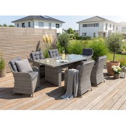Garten-Essgruppe Konifera "&raquo;Menorca&laquo;", grau (grau, grau), Aluminium, Polyrattan, Sitzm&ouml;bel-Sets, Polyrattan, Aluminium, Tischplatte aus 5mm starkem Sicherheitsglas, Topseller