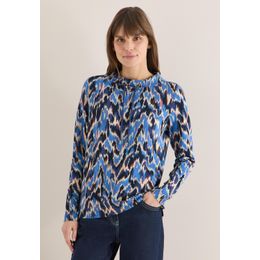Langarmshirt Cecil, Damen, Gr. L (42), cloud blau, Web, 48% Baumwolle, 48% Modal, 4% Elasthan, gemustert, comfort fit normal, hoch geschlossener Ausschnitt, normaler Saum, Shirts Langarmshirt, mit grafischem Muster