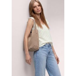 V-Shirt Street One, Damen, Gr. 38, sanftes wei&szlig;, Web, 60% Baumwolle, 35% Polyester, 5% Elasthan, unifarben, comfort fit normal, V-Ausschnitt, B&uuml;ndchen, Shirts, mit V-Ausschnitt