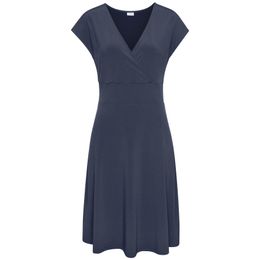 Midikleid Lascana, Damen, Gr. 44, N-Gr, blau, Jersey, Obermaterial: 95% Polyester, 5% Elasthan, unifarben, figurumspielend knieumspielend, tiefer V-Ausschnitt, Kleider Midikleid, aus b&uuml;gelfreier Ware, elegantes Sommerkleid aus Jersey, Strandkleid, Topseller
