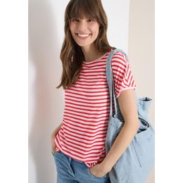 T-Shirt Cecil, Damen, Gr. L (42), fresh rot, Jersey, Obermaterial: 65% Viskose, 35% Polyester, gestreift, regular fit normal, U-Boot-Ausschnitt, Shirts T-Shirt, mit Streifen Muster