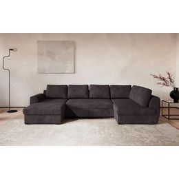 Wohnlandschaft COTTA "Drift U-Form Recamiere, Breite 327 cm", schwarz, B:327cm H:86cm T:154cm, 96% POLYESTER (PES) 4% POLYAMID(PA), Sofas, Wohnlandschaft, optional auch mit Schlaffunktion, Wellenunterfederung