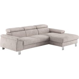 Ecksofa COTTA "Komaris L-Form, B: 244 cm", elephant, B:244cm H:72cm T:166cm, 100% Polyester, Sofas, Ecksofa, mit Kopfteilverstellung, optional Bettfunktion, Bettkasten & Licht
