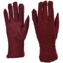 Fleecehandschuhe styleBREAKER "Touchscreen Handschuhe mit Teddypl&uuml;sch", Damen, rot (bordeaux, rot), Obermaterial: 10% Elasthan EL. 90% Polyester PES., Modisch, Handschuhe Fleecehandschuhe