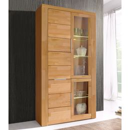 Vitrine OTTO HOME "ZARA 2 Holzt&uuml;ren, 2 Glast&uuml;ren, 10 F&auml;cher, pflegeleicht, holz ge&ouml;lt", beige (kernbuche teilmassiv), kernbuchenfarben, Holzwerkstoff kernbuchefarben (Korpus)/ Massivholz Kernbuche (Front), Holz teilmassiv, Schr&auml;nke, Vitrine, B/T/H: 100/40/190cm, Massivholzfronten, Korpus aus Melamin