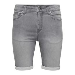 Only & Sons Shorts ONLY & SONS "ONSPLY BOX PIM JOG DNM SHORTS OTL", Damen, Gr. L, N-Gr, dunkelgrau denim, Web, Obermaterial: 64% Baumwolle, 31% Polyester, 3% Viskose, 2% Elasthan, unifarben, regular fit knielang, Hosen Shorts
