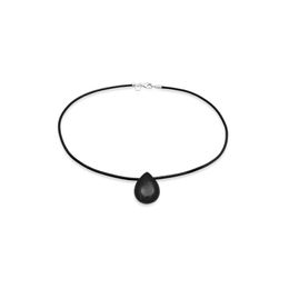 Lederband Kuzzoi "Halskette Choker Satin T&uuml;rkis Edelstein Tropfen 925 Silber" Gr. 42, schwarz, Halsketten, Herren, ohne Stein, Silber 925 (Sterlingsilber), Lederband