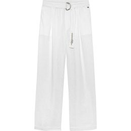 Bundfaltenhose Tommy Hilfiger "PLEATED LINEN PANT BELT", M&auml;dchen, Gr. 10 (140), N-Gr, wei&szlig;, Leinenmischung, Obermaterial: 55% Leinen, 45% Baumwolle, unifarben, loose fit lang, Hosen Bundfaltenhose, Kinder bis 16 Jahre, Leinen-Mix, mit G&uuml;rtel