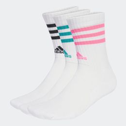 Funktionssocken adidas Performance "3-STREIFEN CUSHIONED CREW, 3 PAAR", Herren, Gr. L (43/45), wei&szlig; (wei&szlig;, pure teal, lucid pink, schwarz), Obermaterial: 62% Baumwolle, 36% Polyester, 1% Elasthan, 1% sonstige Fasern, Socken