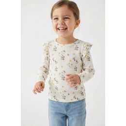 Langarmshirt LIL' ATELIER "NMFGAVO EKO LS SLIM TOP LIL NOOS", M&auml;dchen, Gr. 92, coconut milk aop:flower mix, Jersey, Obermaterial: 57% Baumwolle, 38% Lyocell, 5% Elasthan, bedruckt, slim fit normal, Rundhals, Shirts Langarmshirt, mit R&uuml;schen, weiche Jersey Rippqualit&auml;t, Slim Fit