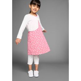 Bolero, Kleid & Leggings Kidsworld "3tlg. Set, Komplett Outfit mit Sternenmuster", M&auml;dchen, Gr. 116/122, pink (pink, wei&szlig;), Jersey, Obermaterial: 100% Baumwolle. Obermaterial Hose: 95% Baumwolle, 5% Elasthan, bedruckt, KOB Set-Artikel, mit niedlicher Bolero-Jacke