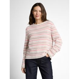 Strickpullover Tom Tailor, Damen, Gr. M, pink beige stripe, Strick, Obermaterial: 100% Baumwolle, gestreift, regular fit normal, Rundhals, Rollkante, Pullover Strickpullover, mit Streifen Muster