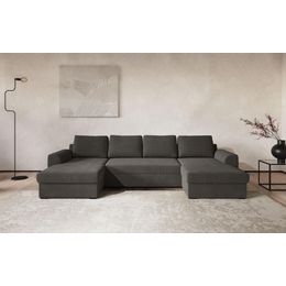 Wohnlandschaft COTTA "Drift U-Form Ottomane, Breite 327 cm", anthrazit, B:327cm H:86cm T:154cm, 96% POLYESTER (PES) 4% POLYAMID(PA), Sofas, Wohnlandschaft, optional auch mit Schlaffunktion, Wellenunterfederung