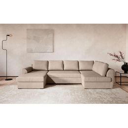 Wohnlandschaft COTTA "Drift U-Form Recamiere, Breite 327 cm", nature, B:327cm H:86cm T:154cm, 96% POLYESTER (PES) 4% POLYAMID(PA), Sofas, Wohnlandschaft, optional auch mit Schlaffunktion, Wellenunterfederung