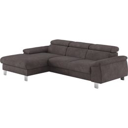 Ecksofa COTTA "Komaris L-Form, B: 244 cm", anthrazit, B:244cm H:72cm T:166cm, 94% POLYESTER (PES) 6%POLYAMID (PA), Sofas, Ecksofa, mit Kopfteilverstellung, optional Bettfunktion, Bettkasten & Licht