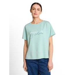 T-Shirt Tom Tailor, Damen, Gr. XL, blau haze, Single Jersey, Obermaterial: 53% Modal, 40% Polyester, 7% Elasthan, bedruckt, loose fit normal, Rundhals, Shirts T-Shirt, mit Schriftzug