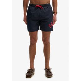 Badeshorts Superdry "PRINTED LOGO 16 SWIM SHORT", Gr. S, N-Gr, eclipse navy, Polyester, unifarben, Badehosen Badeshorts
