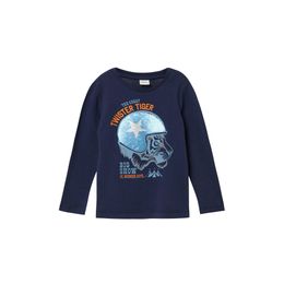 Langarmshirt s.Oliver JUNIOR, Jungen, Gr. 104/110, navy, Jersey, Obermaterial: 100% Baumwolle, bedruckt, regular fit h&uuml;ftbedeckend, Rundhals, Shirts Langarmshirt, mit Print und Wendepailletten, f&uuml;r Kids