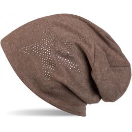 Beanie styleBREAKER "Warme Beanie M&uuml;tze mit Strass Stern", Damen, grau (taupe, braun), Obermaterial: 50% Viskose CV. 50% Baumwolle CO., Modisch, M&uuml;tzen Beanie