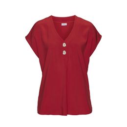 Schlupfbluse Lascana, Damen, Gr. 44, rot, Web, Obermaterial: 100% Viskose, unifarben, figurumspielend h&uuml;ftlang, V-Ausschnitt, Blusen Schlupfbluse, mit modischen Kn&ouml;pfen, luftige Kurzarmbluse, sommerlich, Topseller