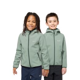 Softshelljacke Jack Wolfskin "FOURWINDS JACKET KIDS", Jungen, Gr. 128, gr&uuml;n zinnia, Softshell, Obermaterial: 100% Polyester. Innenseite: 100% Polyester, hoch geschlossener Ausschnitt, eingefasste Kante, Jacken Softshelljacke