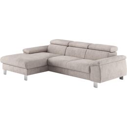 Ecksofa COTTA "Komaris L-Form, B: 244 cm", elephant, B:244cm H:72cm T:166cm, 100% Polyester, Sofas, Ecksofa, mit Kopfteilverstellung, optional Bettfunktion, Bettkasten & Licht