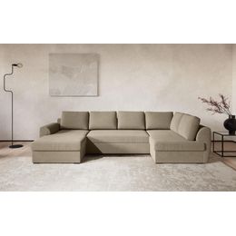 Wohnlandschaft COTTA "Drift U-Form Recamiere, Breite 327 cm", toffee, B:327cm H:86cm T:154cm, 96% POLYESTER (PES) 4% POLYAMID(PA), Sofas, Wohnlandschaft, optional auch mit Schlaffunktion, Wellenunterfederung