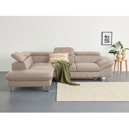 Ecksofa COTTA "Driver L-Form", natural, B:268cm H:73cm T:214cm, Kunstleder SOFTLUX;LEDER BEEFY (ein abgedecktes Spalt-Rindsleder) im Sitz und R&uuml;cken (Korpus in Kunstleder);Luxus-Kunstleder;Leder Pampas (echtes Rindsleder) im Sitz und R&uuml;cken (R&uuml;ckseite mit Spannstoff bezogen), Sofas, Ecksofa, mit Kopfteilverstellung, wahlweise mit Bettfunktion & Bettkasten