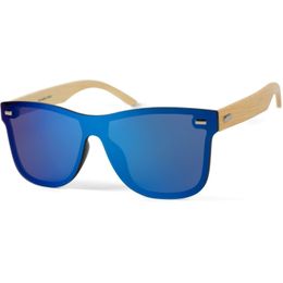 Sonnenbrille styleBREAKER "Monoglas Nerd Sonnenbrille Bambus B&uuml;gel", Herren, braun (gestell hellbraun, glas blau verspiegelt), Modisch, Sonnenbrillen Sonnenbrille