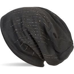 Beanie styleBREAKER "Beanie mit Strass Streifen", Damen, grau (anthrazit), Obermaterial: 100% Viskose CV., Modisch, M&uuml;tzen Beanie