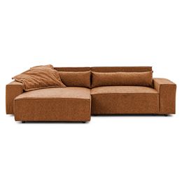 Ecksofa OTTO HOME "KINLEE Design-Sofa mit Recamiere rechts/links, Ma&szlig;e B/T/H 251/144/70cm", terra, B:251cm H:70cm T:144,5cm, 100% Polyester, Sofas, Ecksofa, L-Form mit Wellenunterfederung, ohne Bettfunktion, modern und beguem