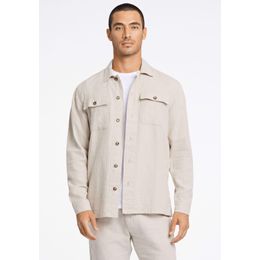 Hemdjacke LINDBERGH, Herren, Gr. M, lt stone, Web, Obermaterial: 55% Baumwolle, 45% Leinen, unifarben, normal h&uuml;ftbedeckend, Rundhals, Jacken, mit Knopfleiste