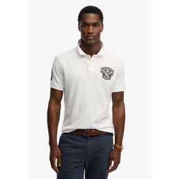 Poloshirt Superdry "CREST POLO", Herren, Gr. L, optic, Single Jersey, Obermaterial: 100% Baumwolle, bedruckt, relaxed fit normal, Rundhals, Shirts Poloshirt
